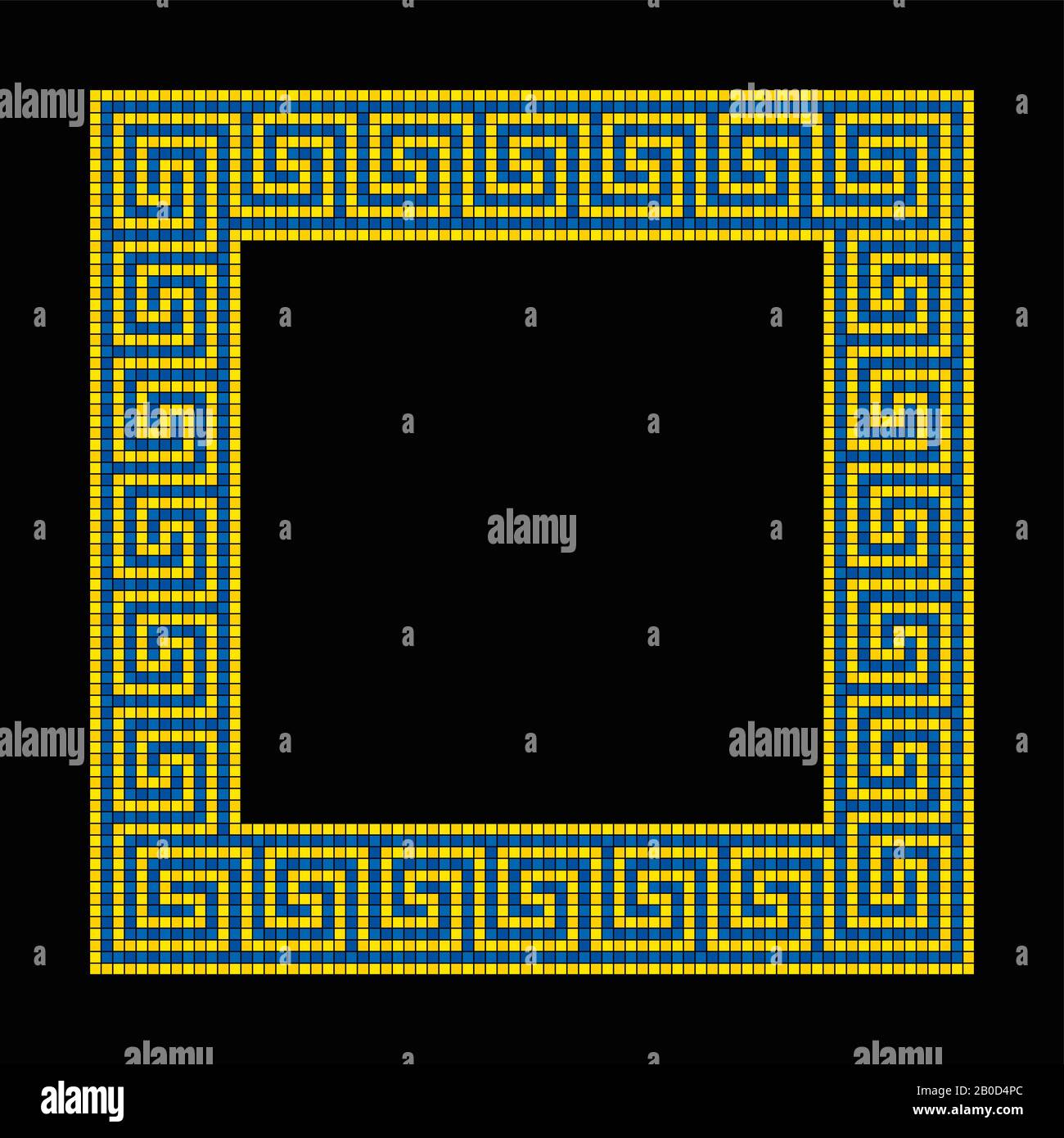 Square shaped meander mosaic, frame in yellow and blue. Frame with ...