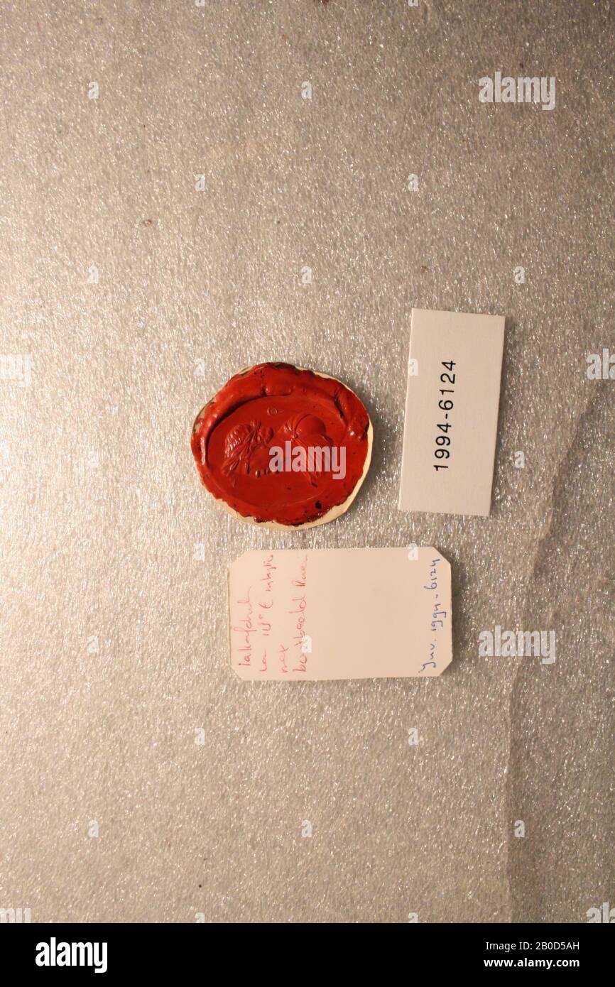 wax seal of the 18th century intaglio with a bust of a laureate man ...