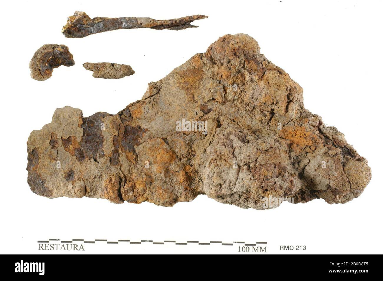 part of triangular plate and nail fragment, part of triangular plate ...