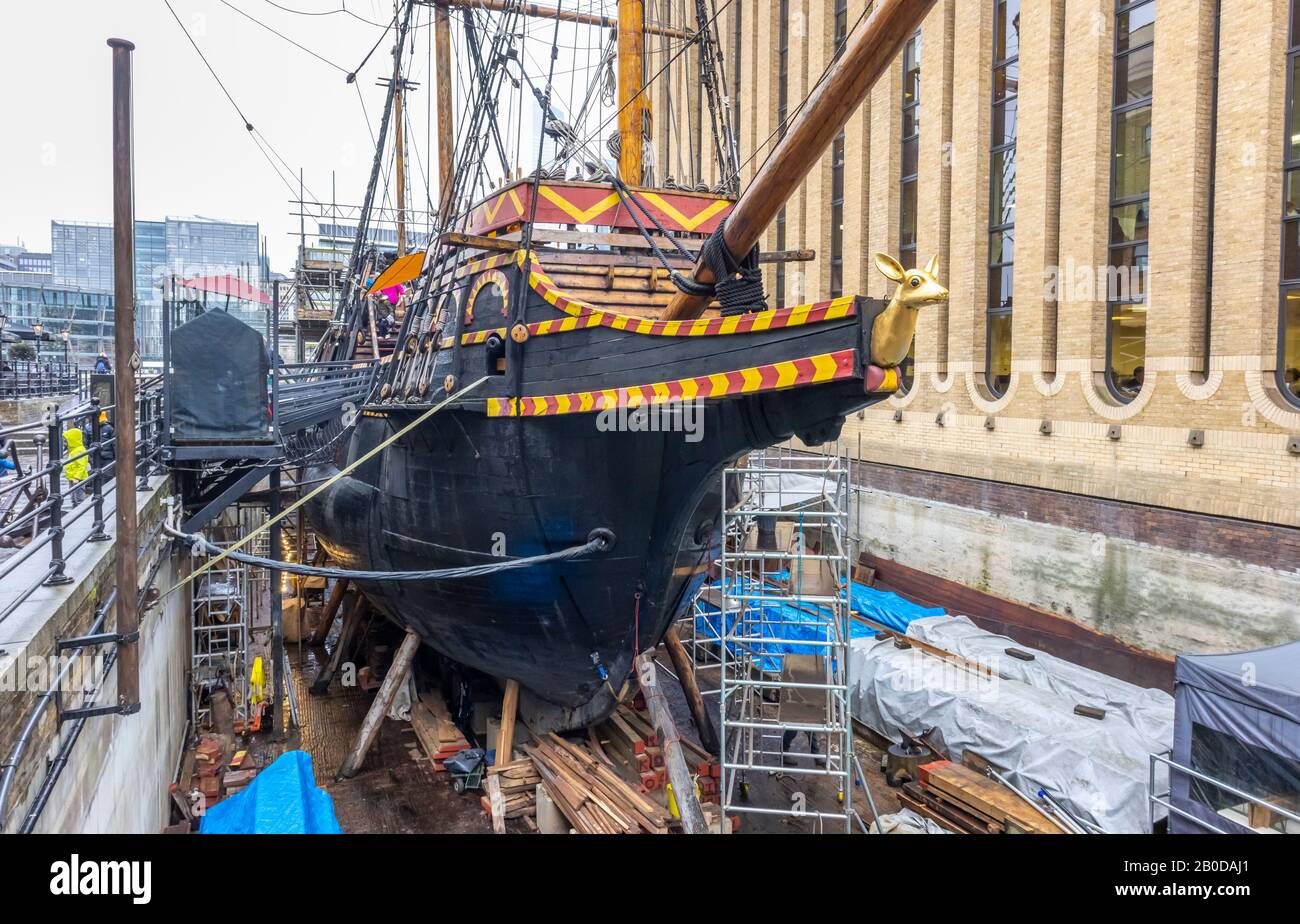 The replica Golden Hind, a popular tourist attraction on the South Bank ...