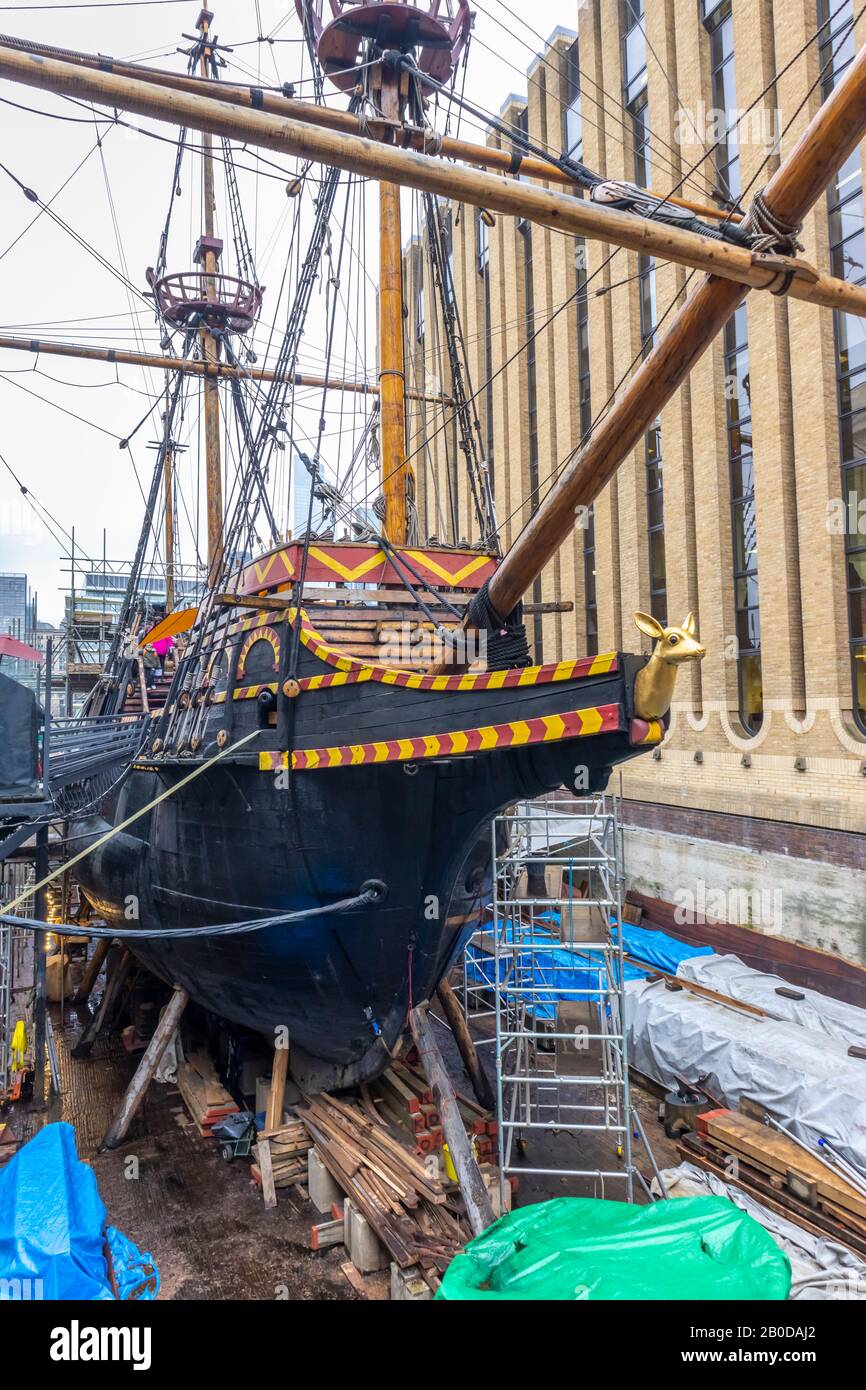 The replica Golden Hind, a popular tourist attraction on the South Bank ...