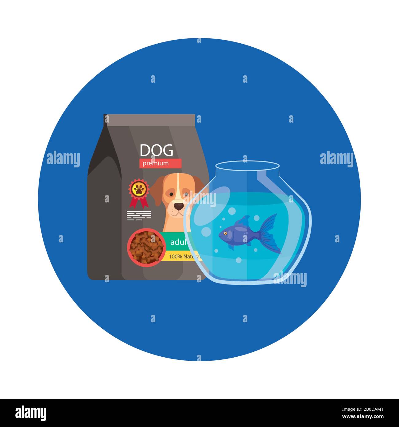 round glass fishbowl with cute fish and bag food dog Stock Vector Image ...