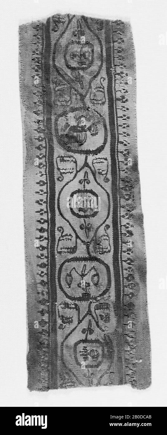 ornamental band, medallion, animal, plant motif, brown, beige, fabric ...