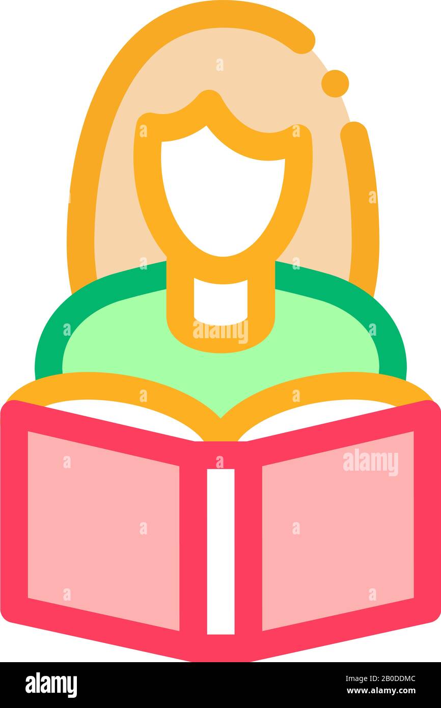 Girl Reading Book Icon Vector Outline Illustration Stock Vector Image ...