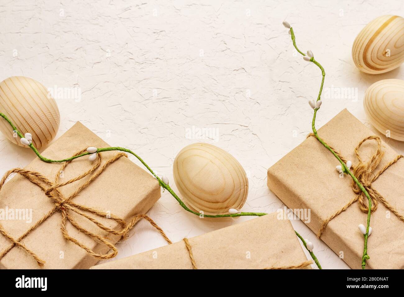 Zero waste Easter concept. Wooden eggs, gifts in craft paper. Not ...