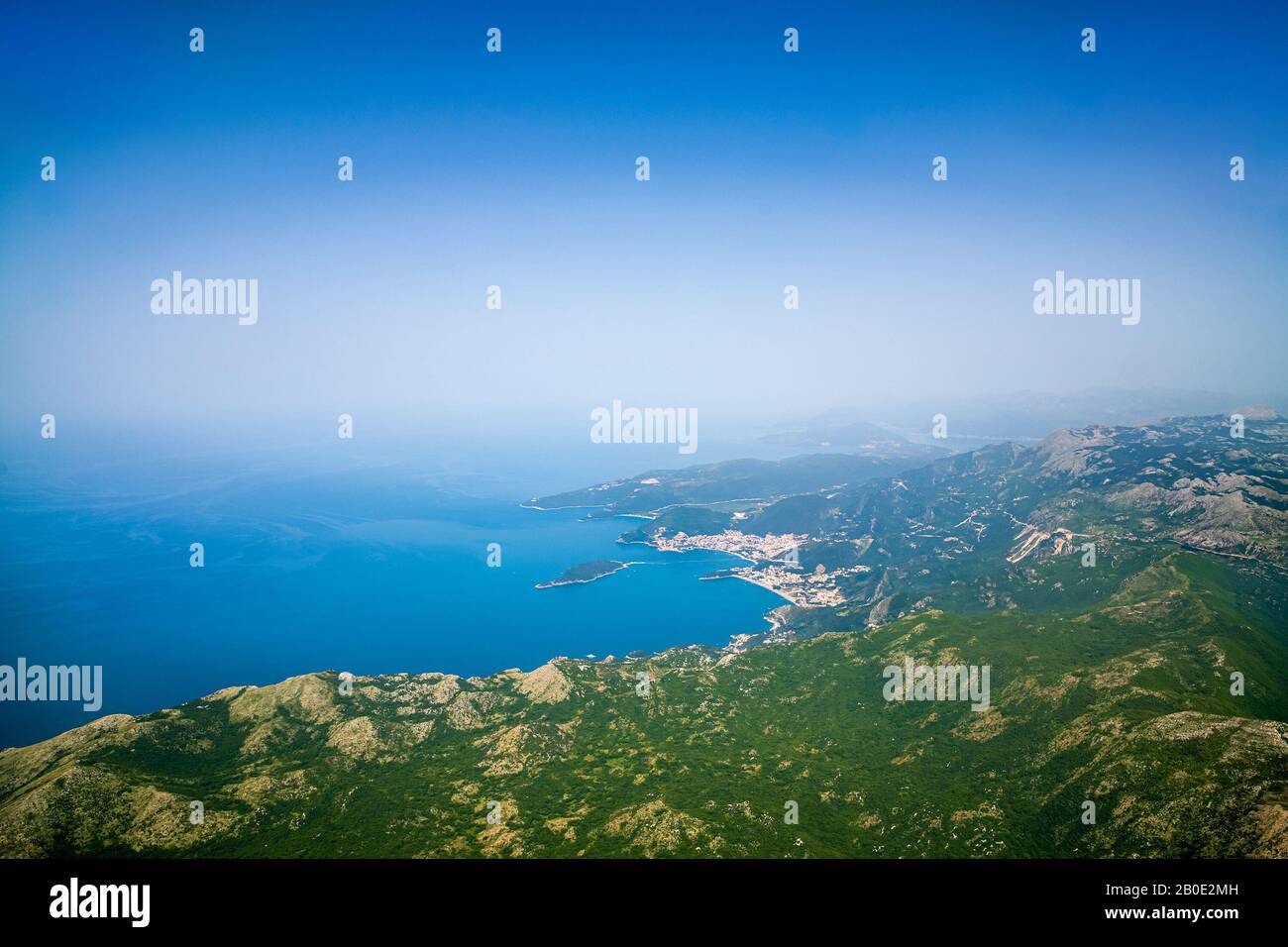 View of the bay of Budva from a great height, Montenegro Stock Photo ...