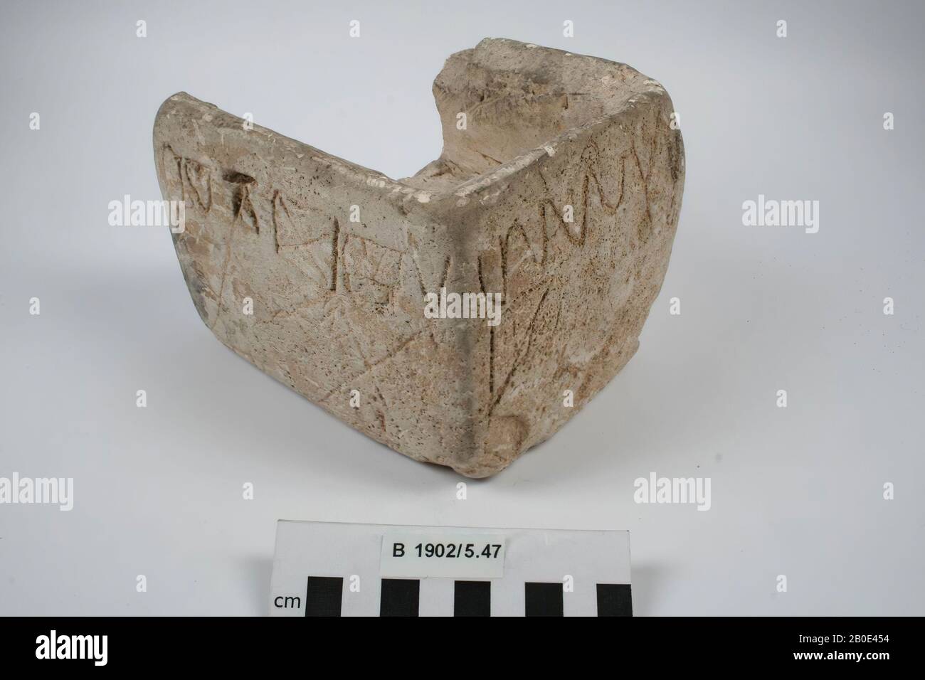 A limestone square box with letters, crockery, stone, limestone, L 13.3 ...