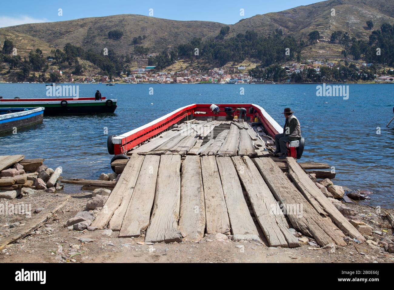 Wooden Ferry at Lake Titicaca Stock Photo - Alamy