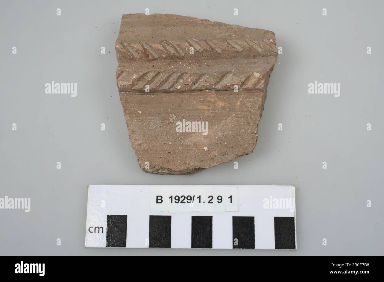 A wall shard with an incised herringbone pattern, crockery, earthenware ...
