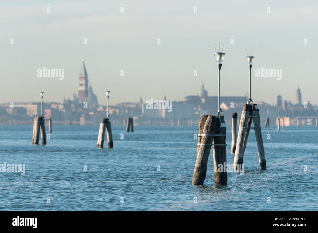Wooden bollards in the lagoon of Venice (Italy Stock Photo - Alamy