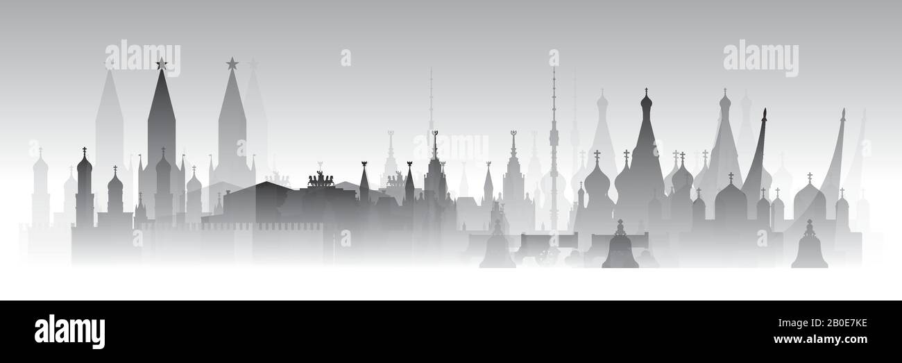 Panoramic transparent silhouette Moscow skyline travel illustration ...