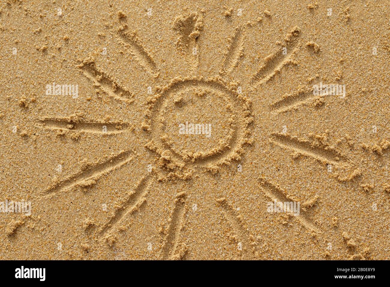Drawing of sun on the sand. Concept of any beach vacation theme Stock ...