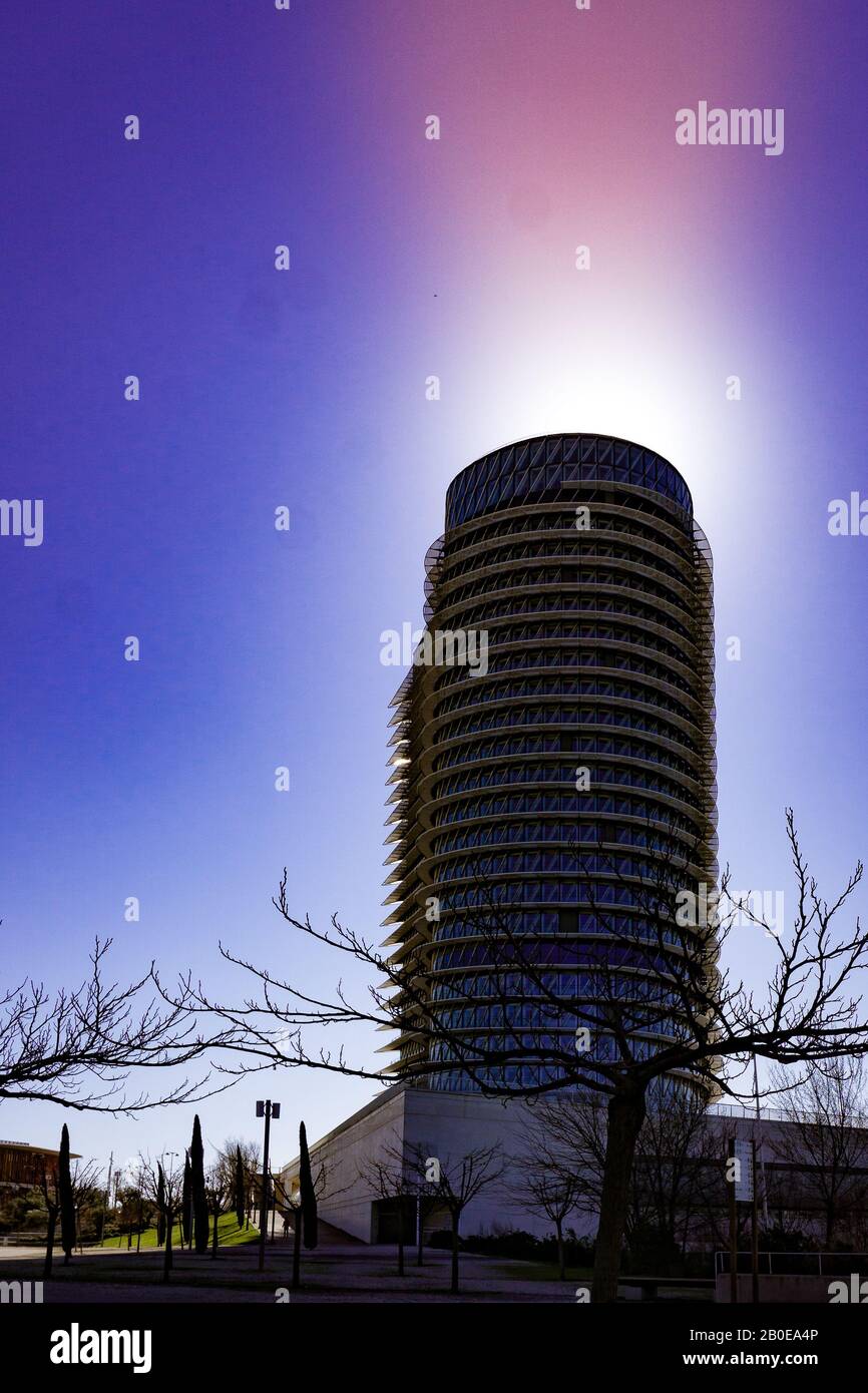 Zaragoza Water Tower turned into a volcano Stock Photo - Alamy