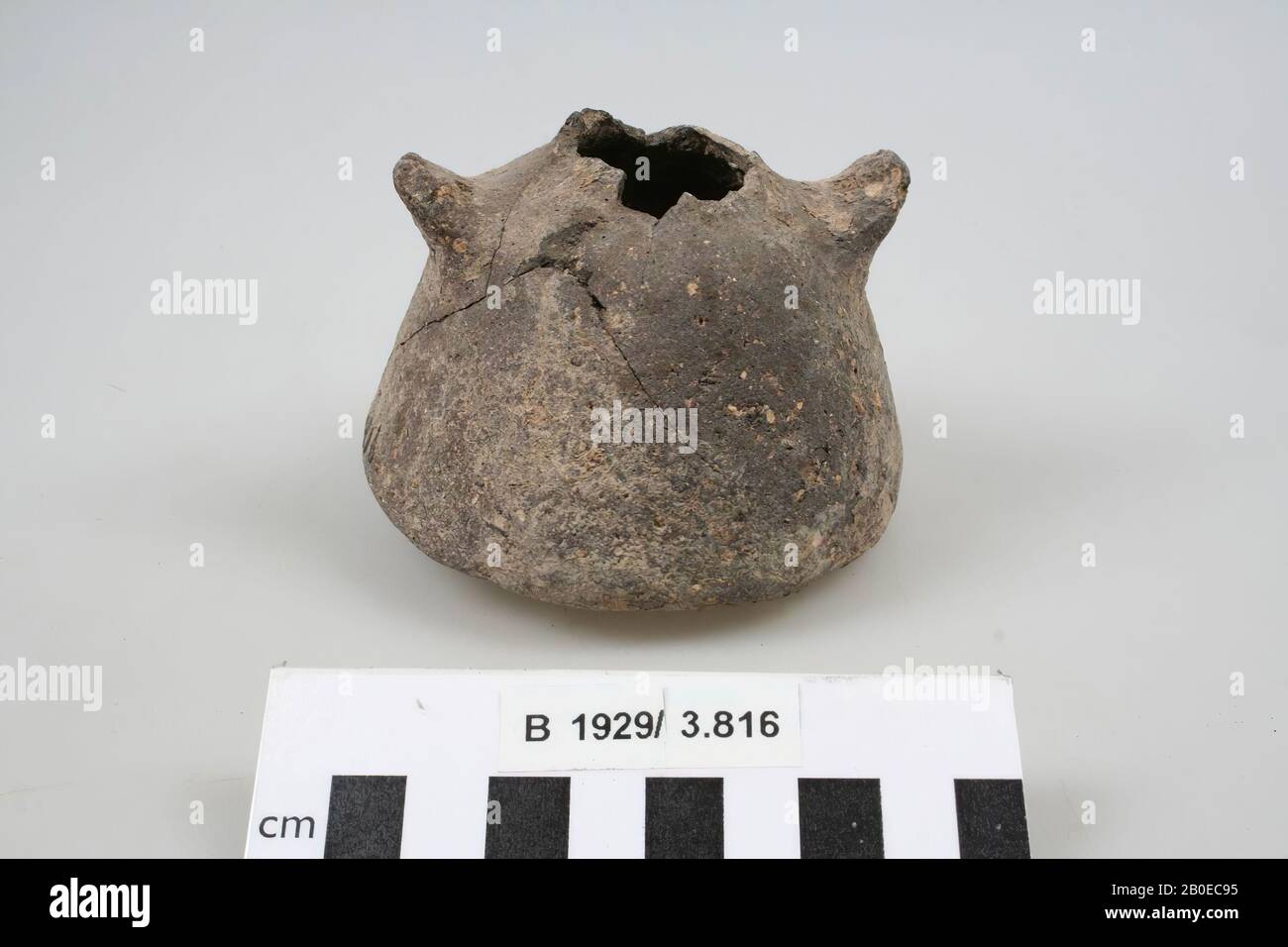 A large fragment of a jar with two ears. The ears are vertically ...
