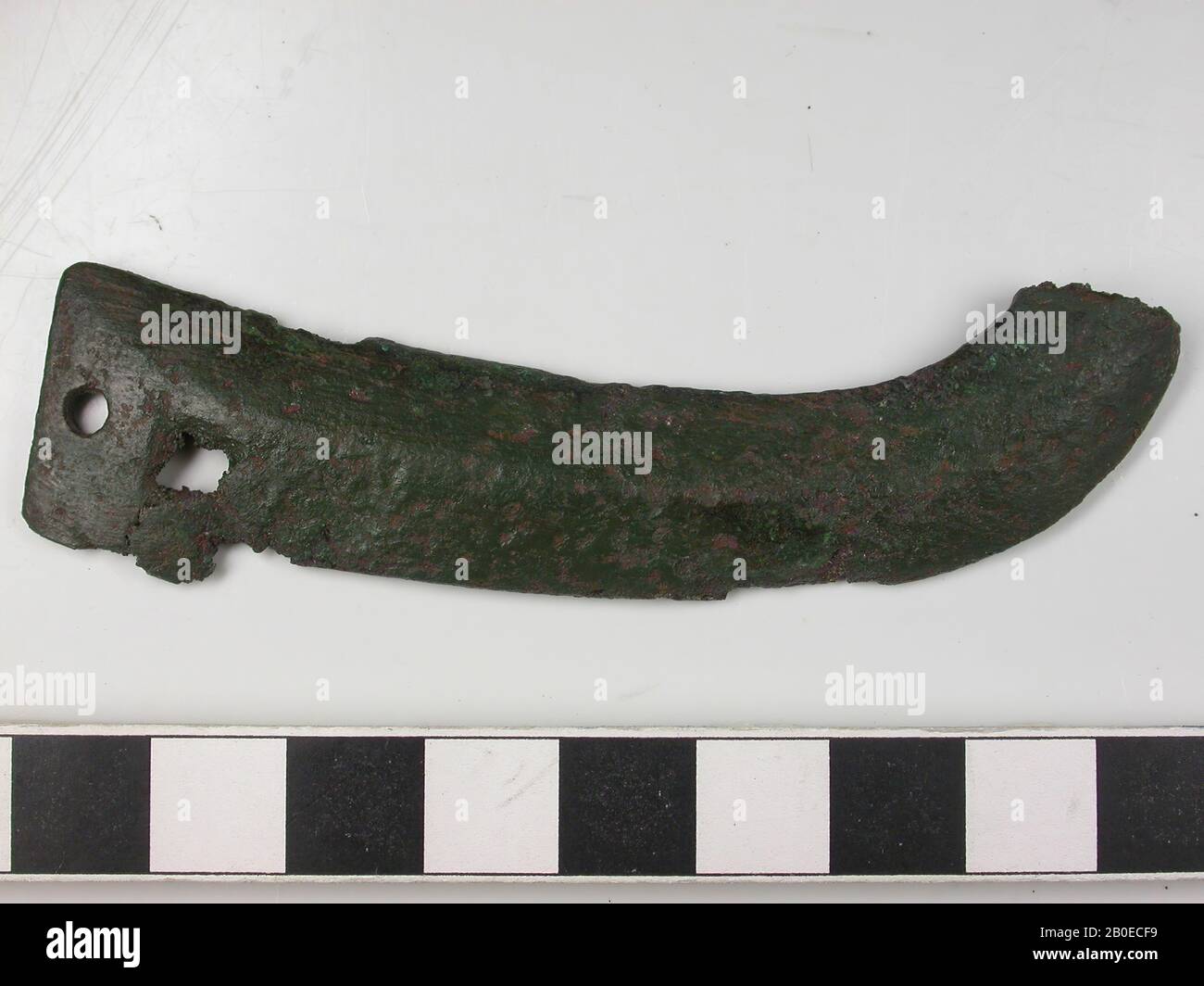 Broken rod of bronze, at the end is a hole drilled., rod, metal, bronze ...