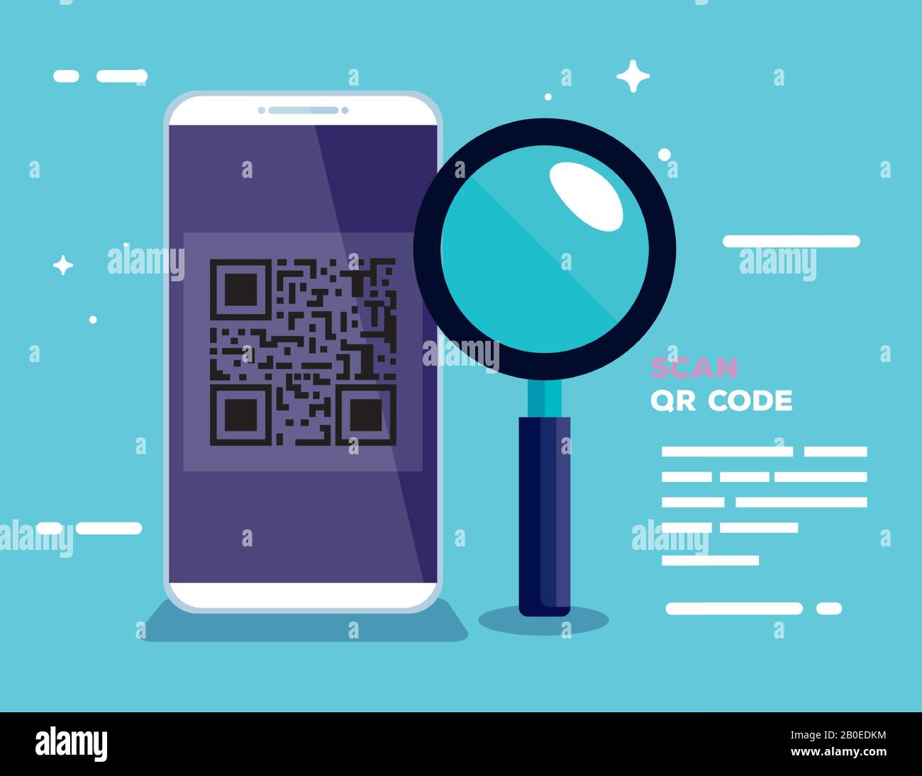 scan qr code with smartphone and magnifying glass Stock Vector Image ...