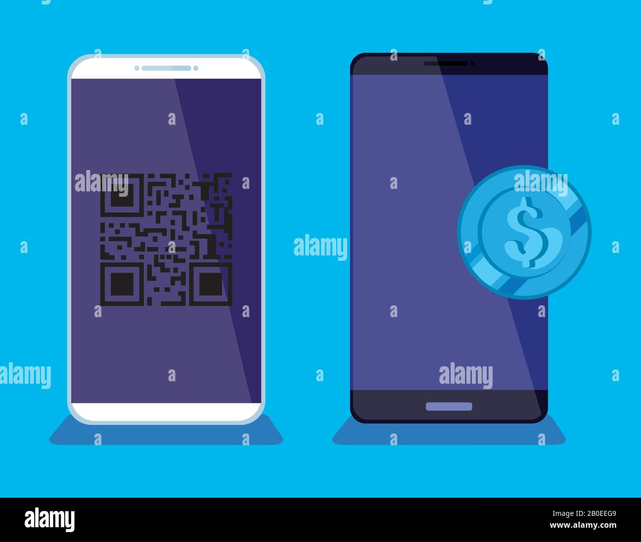 smartphones with scan code qr and coin Stock Vector Image & Art - Alamy