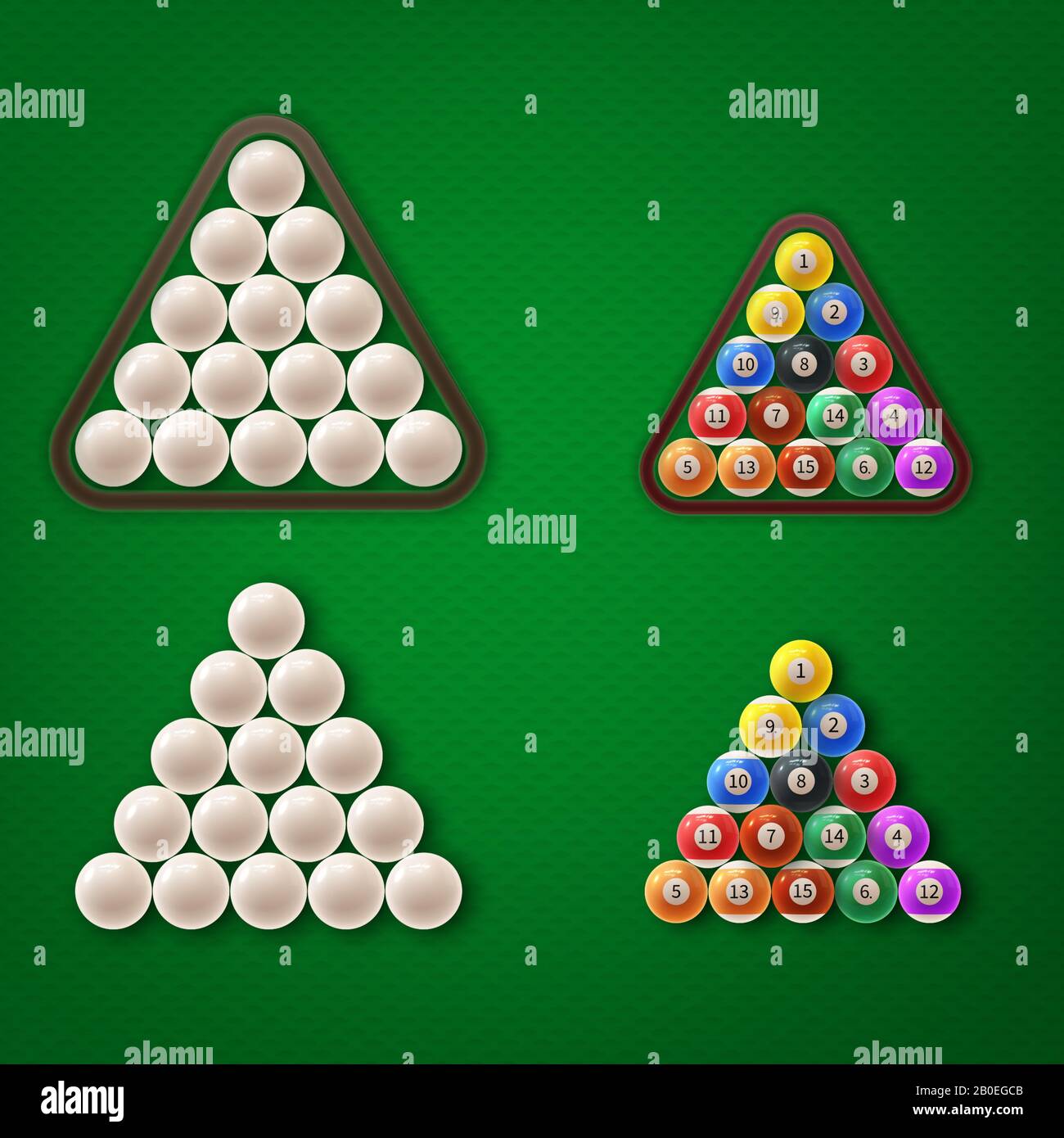 Different types American pool and russian piramyd ball racks Stock ...