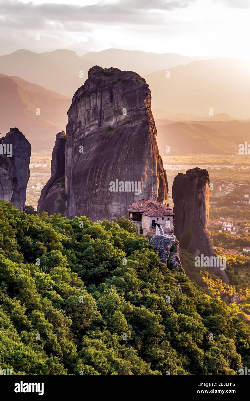 Monastery Meteora Greece. Stunning summer panoramic landscape. View at ...
