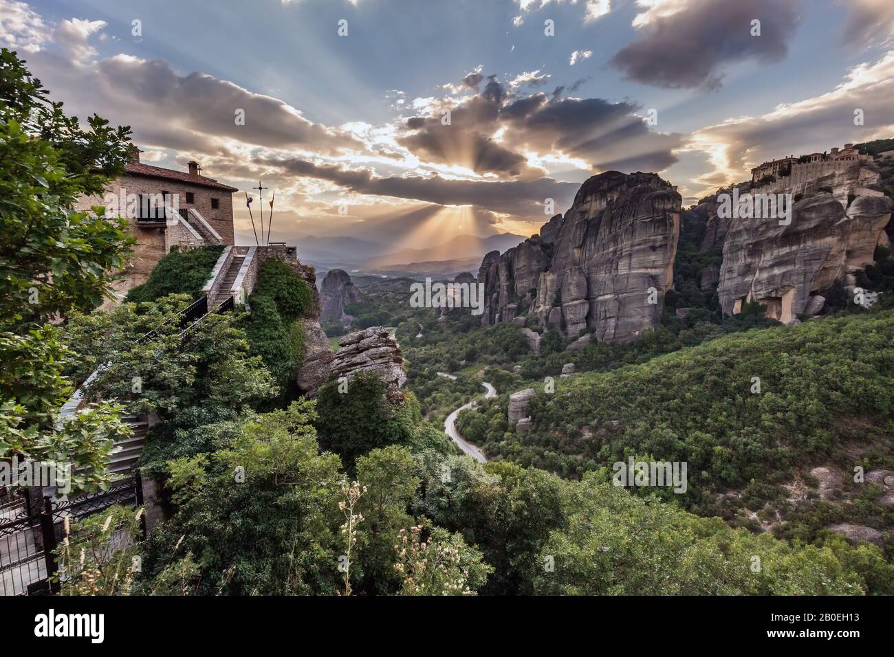 Monastery Meteora Greece. Stunning summer panoramic landscape. View at ...