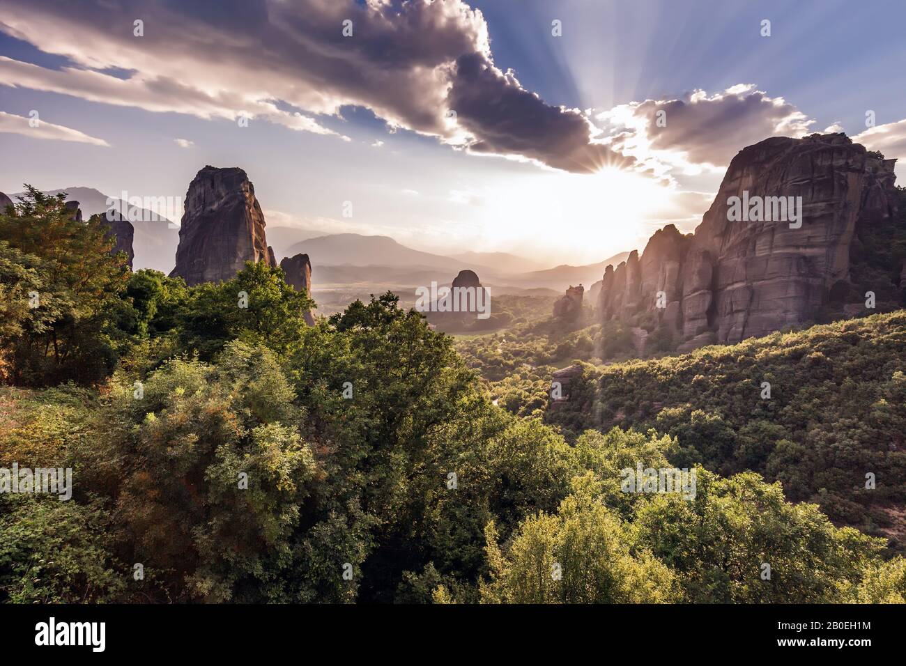 Monastery Meteora Greece. Stunning summer panoramic landscape. View at ...