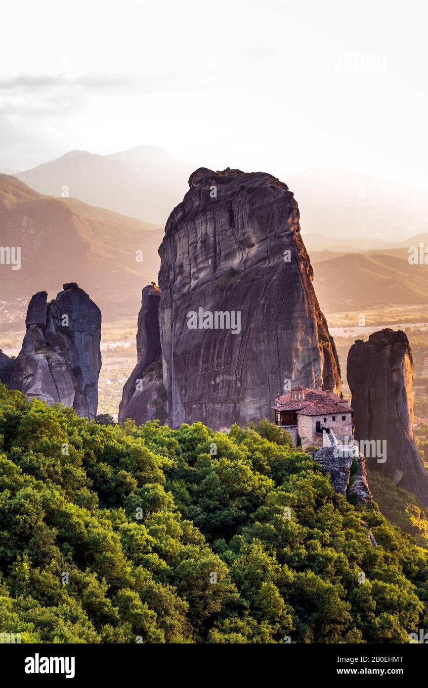 Monastery Meteora Greece. Stunning summer panoramic landscape. View at ...