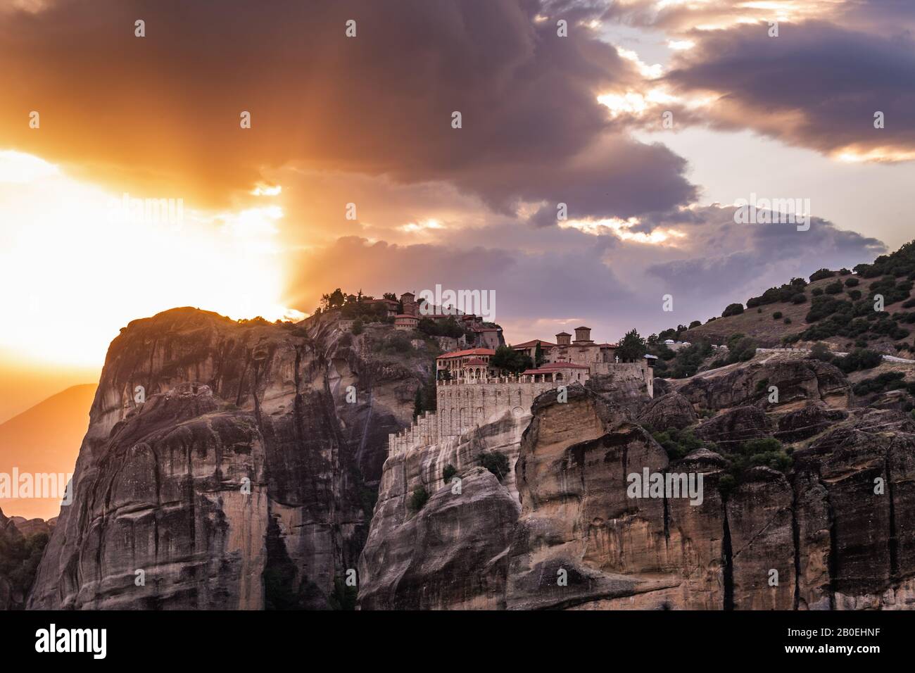 Monastery Meteora Greece. Stunning summer panoramic landscape. View at ...