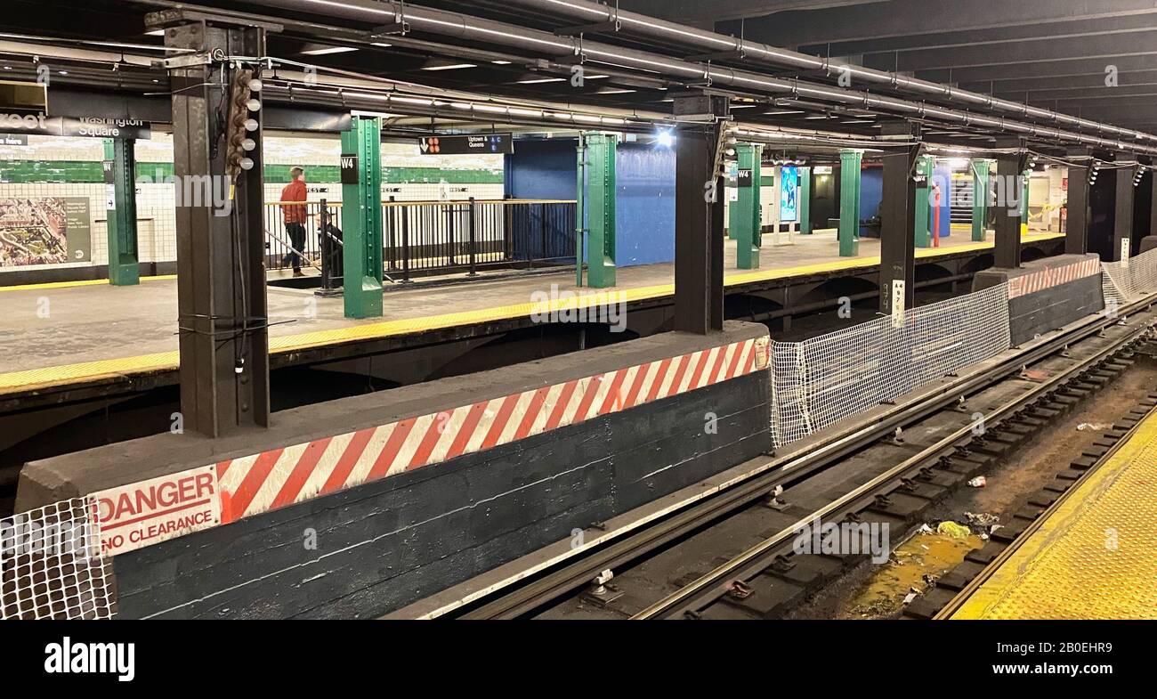 New York City subway platforms, stairs, signs, symbols, midday in ...