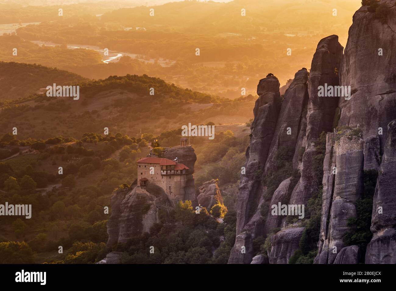 Monastery Meteora Greece. Stunning summer panoramic landscape. View at ...