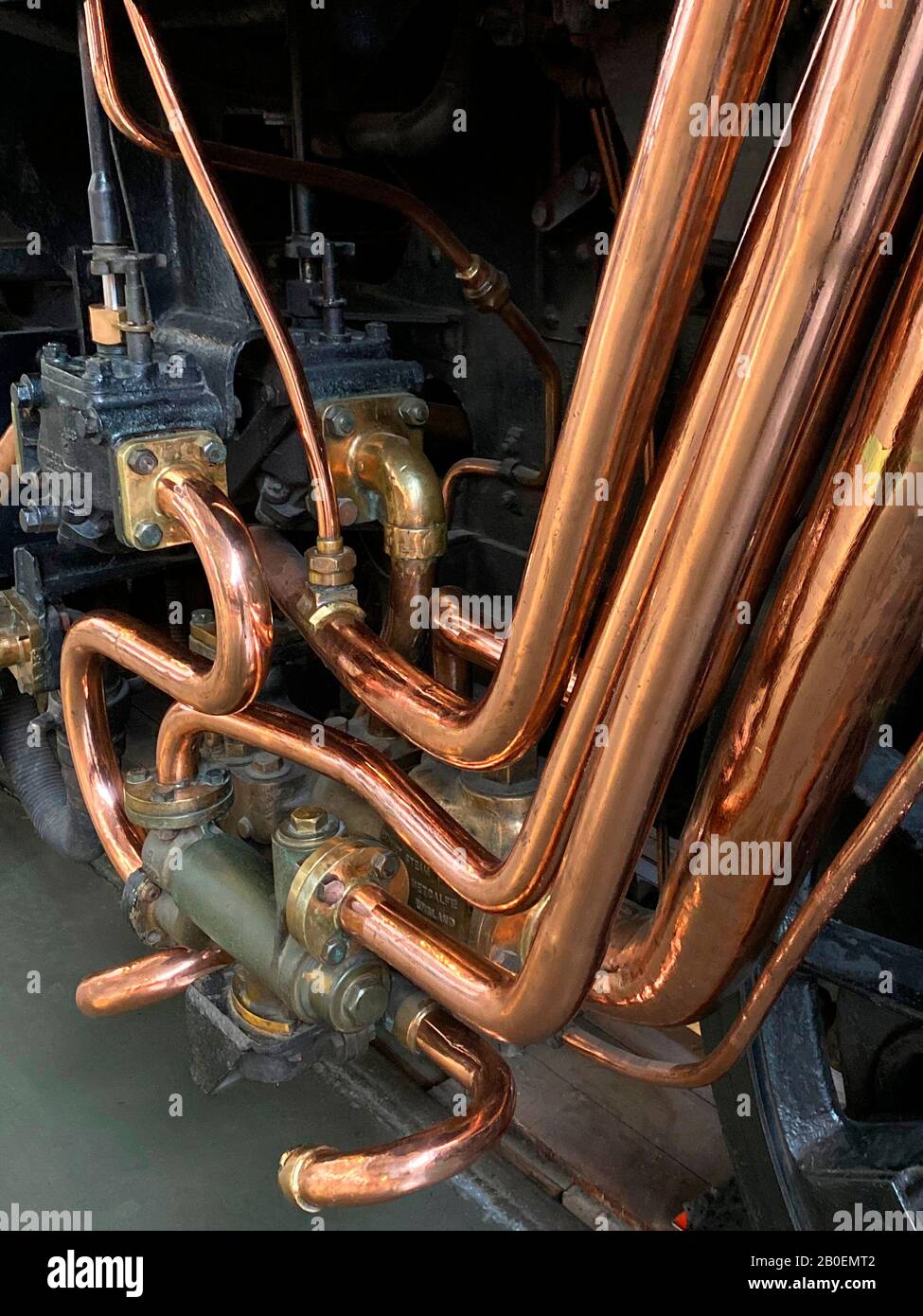 Copper pipework on a vintage steam locomotive in the National Railway ...