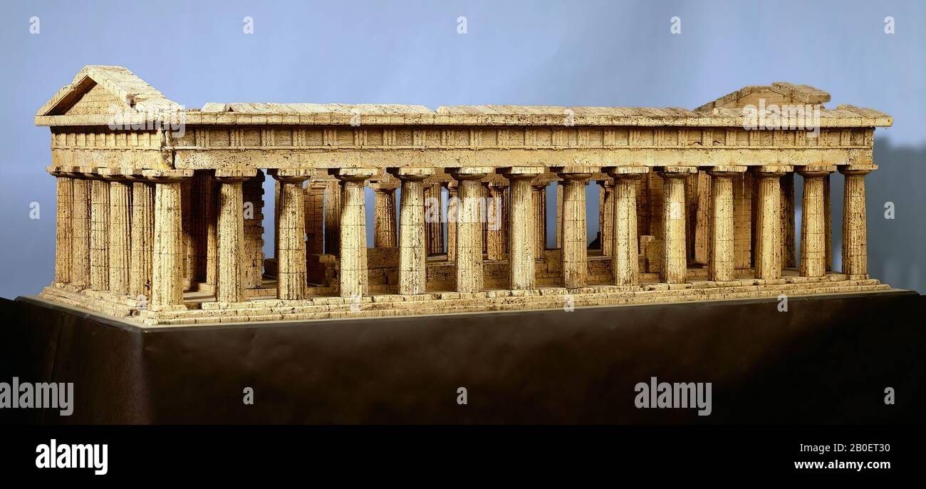Model of the large temple dedicated to Neptune in Paestum, cork model ...