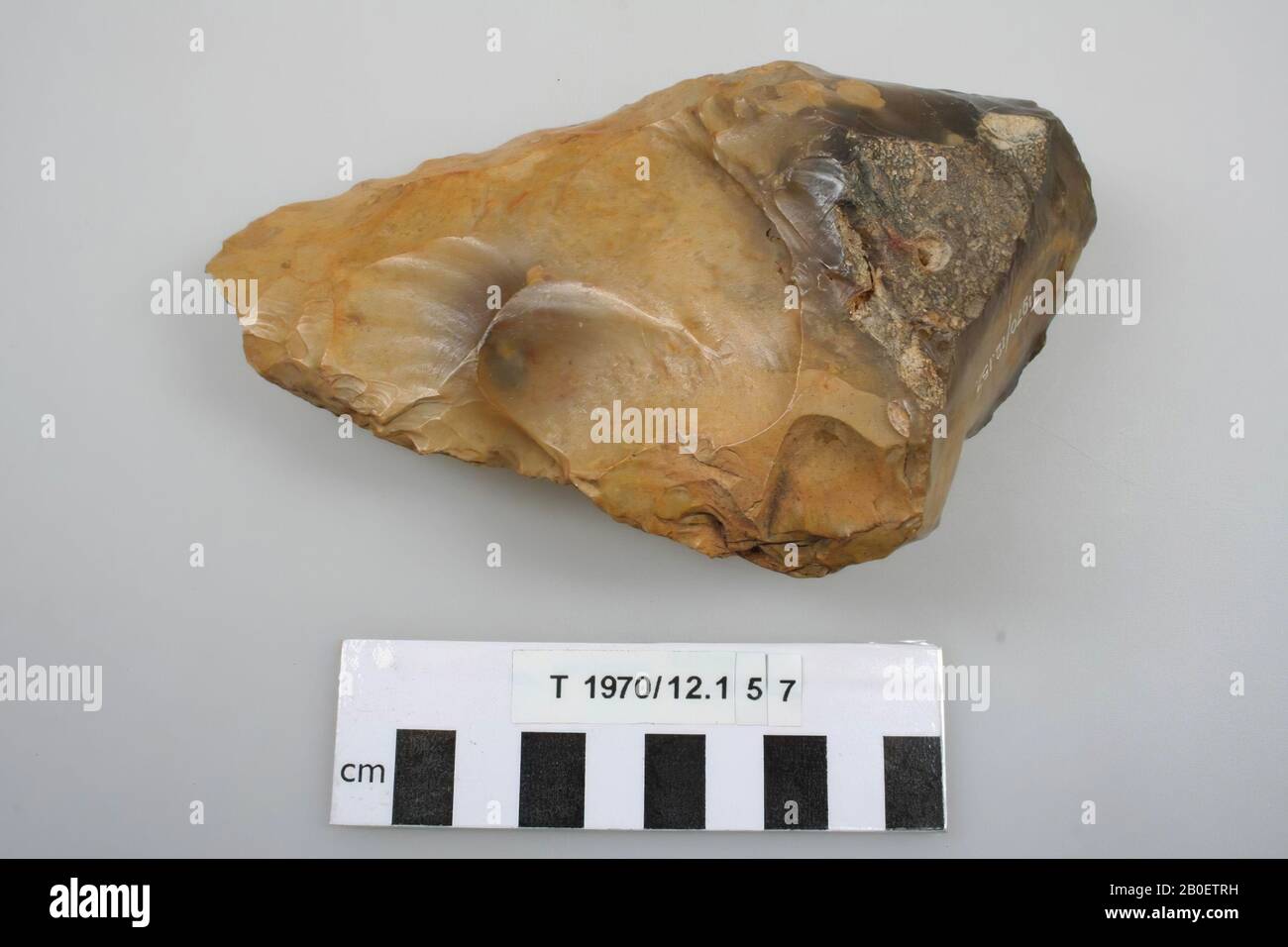 Flint tool, tool, stone, flint, 14.3 x 8.4 x 4.6 cm, prehistoric ...