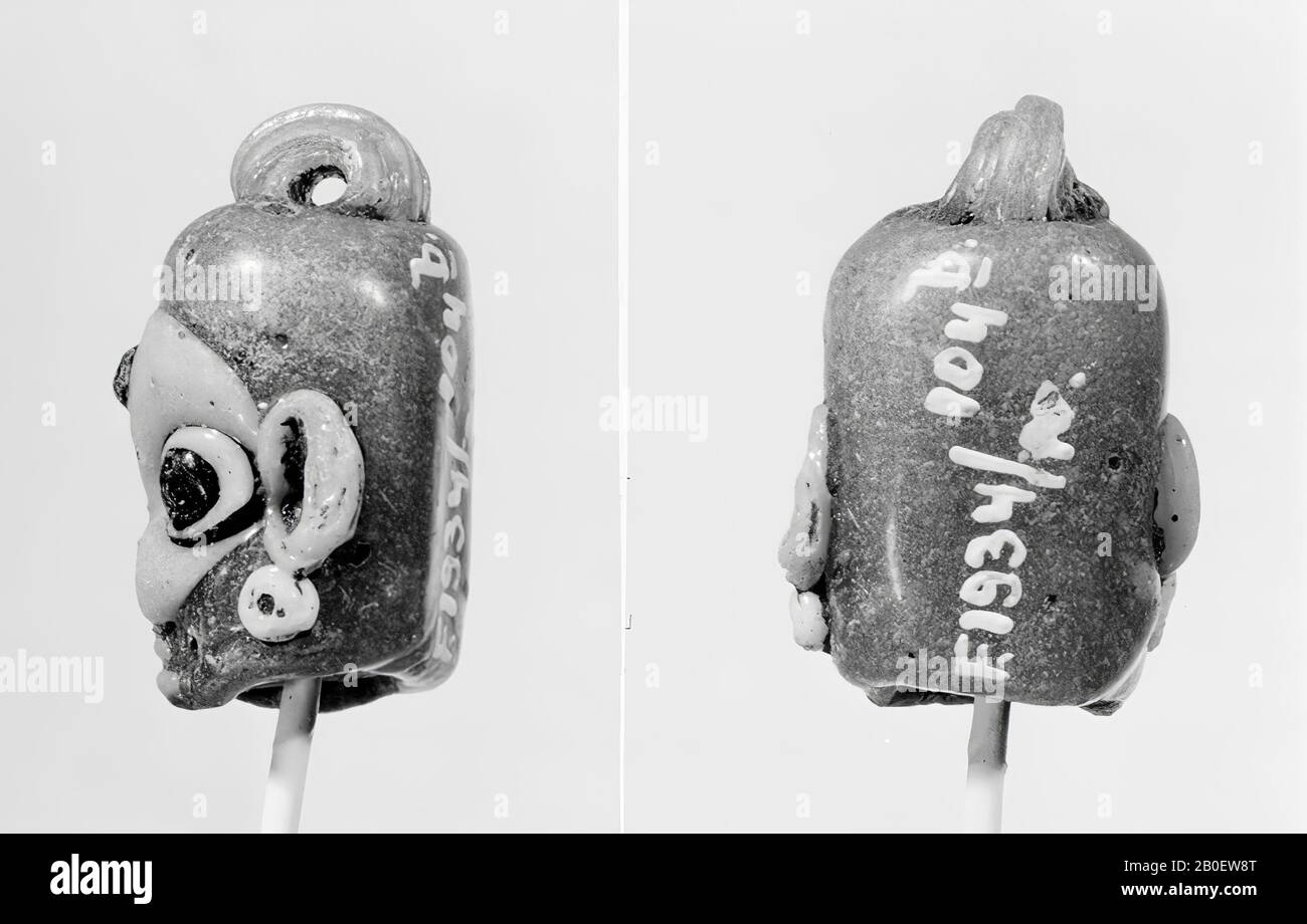 mask, Carthaginian face of yellow and light blue glass, details applied ...