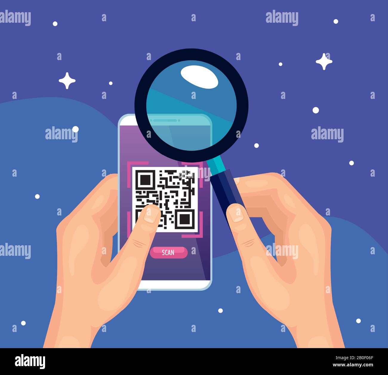 hands using smartphone with scan code qr and magnifying glass Stock ...