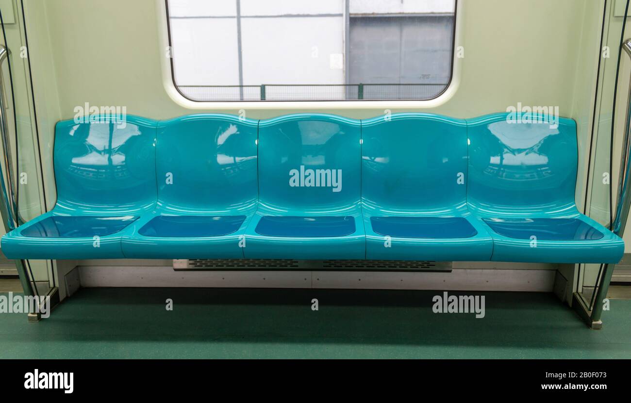 Passenger seats for subway metro train wagon Stock Photo - Alamy