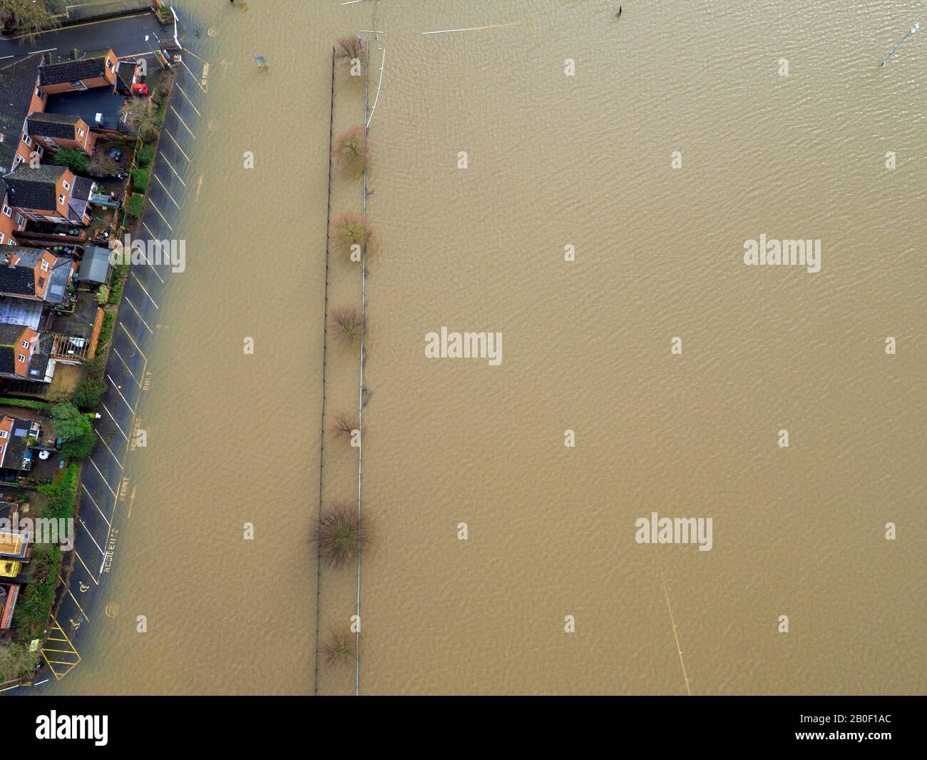 Flood water continues to surround Worcester city centre, in the aftermath of Storm Dennis Stock ...