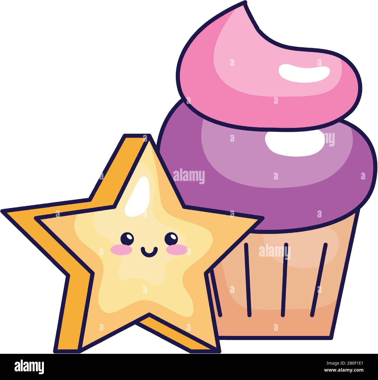 cute star magic kawaii with cupcake isolated icons Stock Vector Image ...