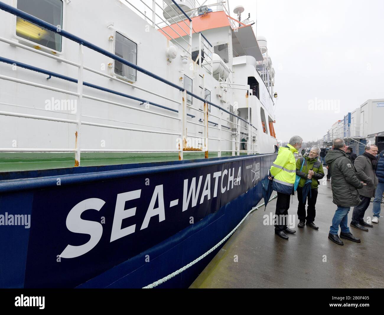 Kiel, Germany. 20th Feb, 2020. The rescue ship Sea-Watch 4 is moored at ...