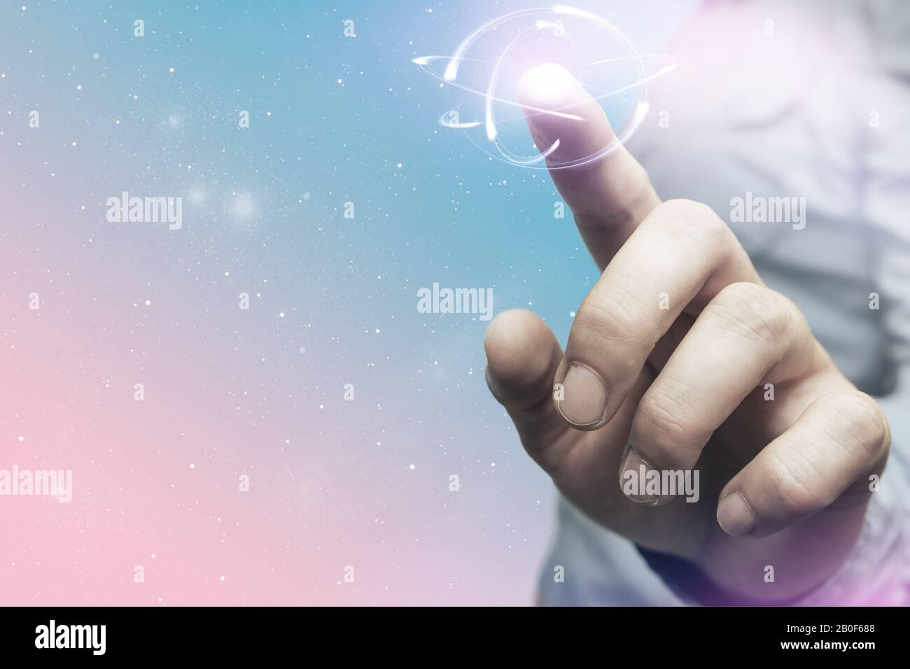 Beautiful abstract touches atom molecule with finger collage concept ...