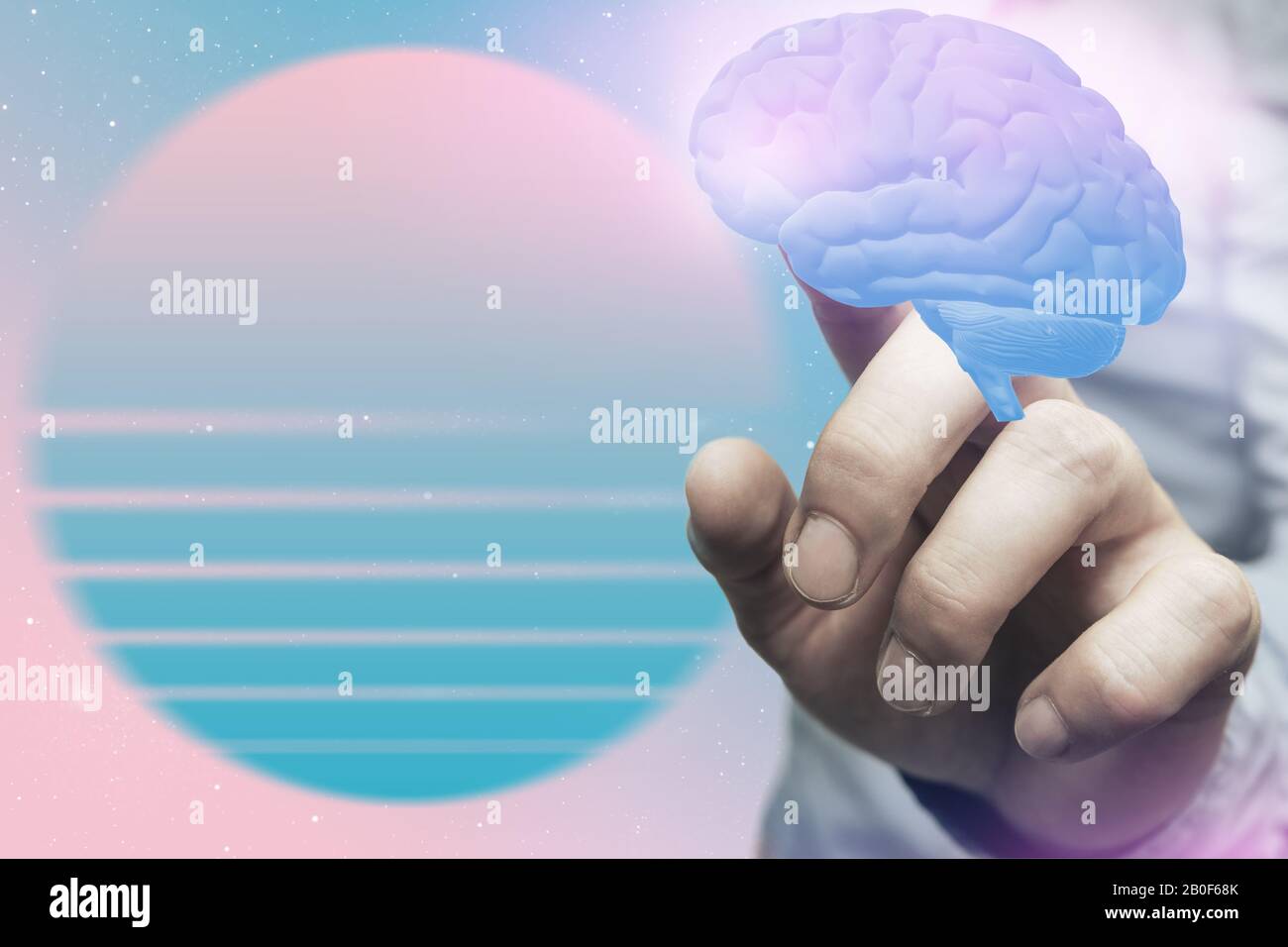 Beautiful abstract touching brain mars with finger collage concept ...