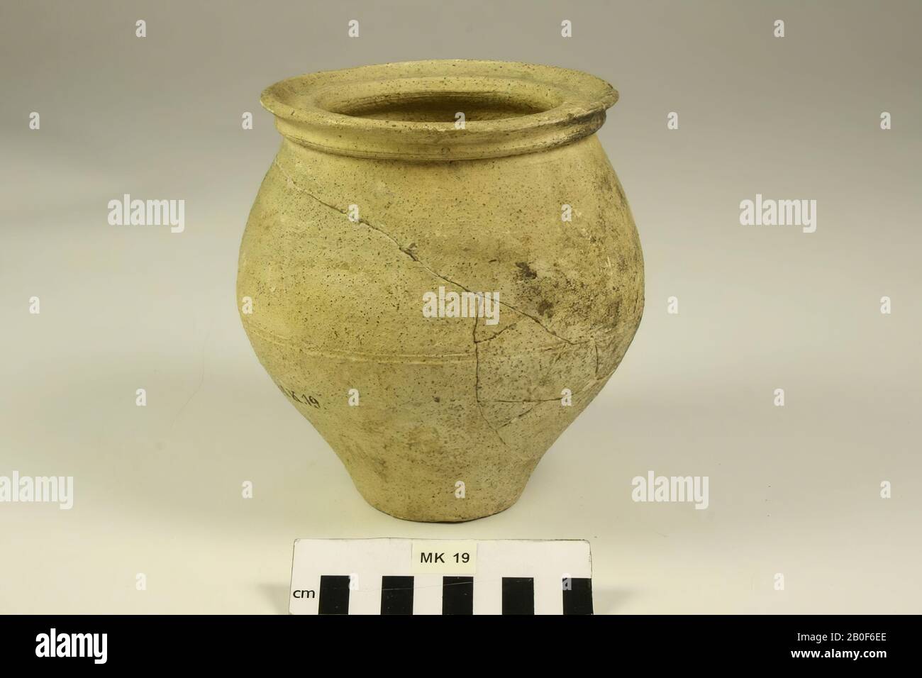 Roman pot of pale yellow rough-walled earthenware with heart-shaped ...