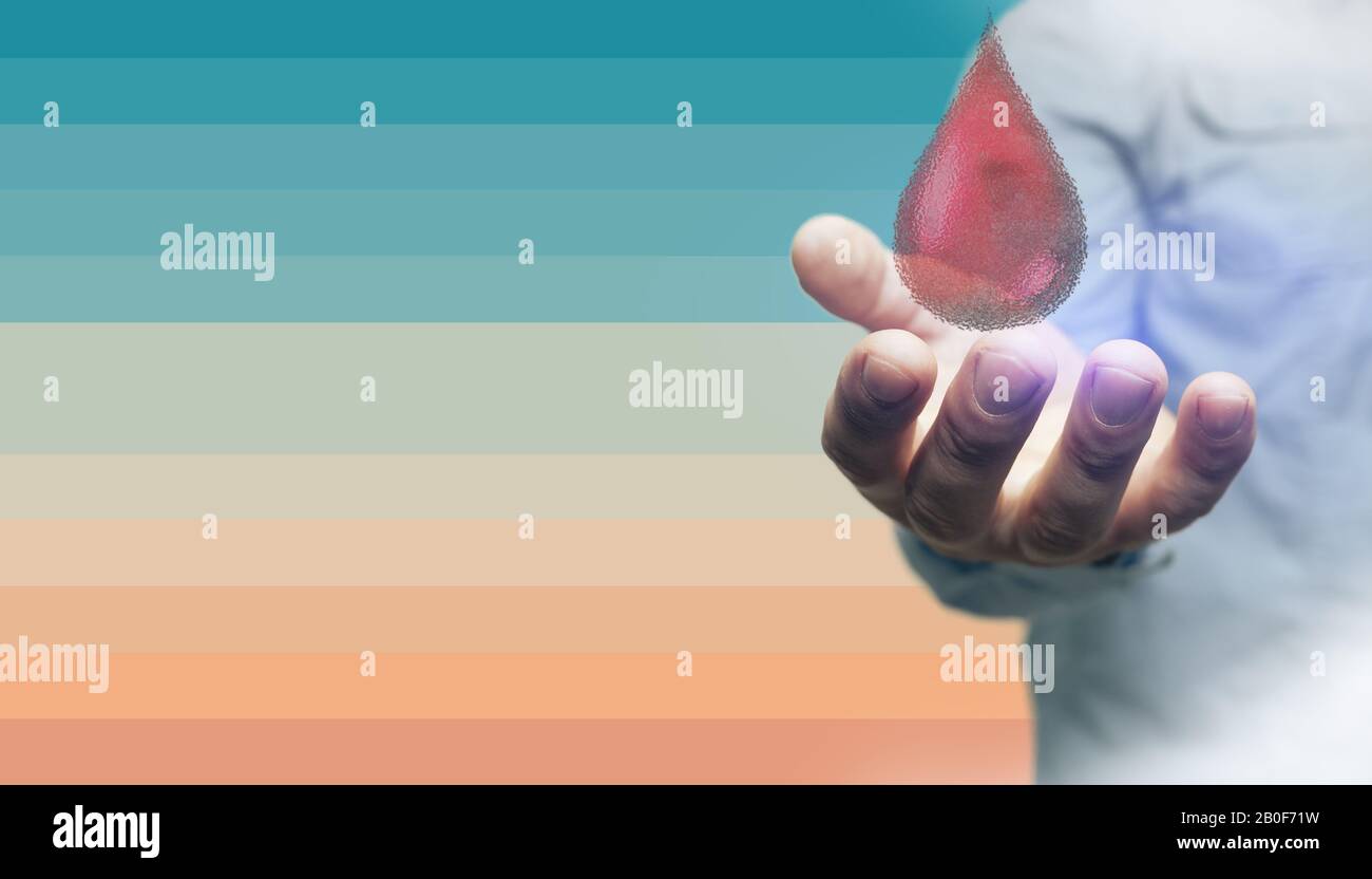 Beautiful abstract holding blood drop with palm geometric collage ...