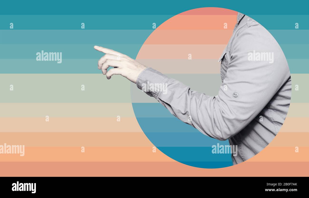 Beautiful abstract human forefinger touches geometric collage concept ...