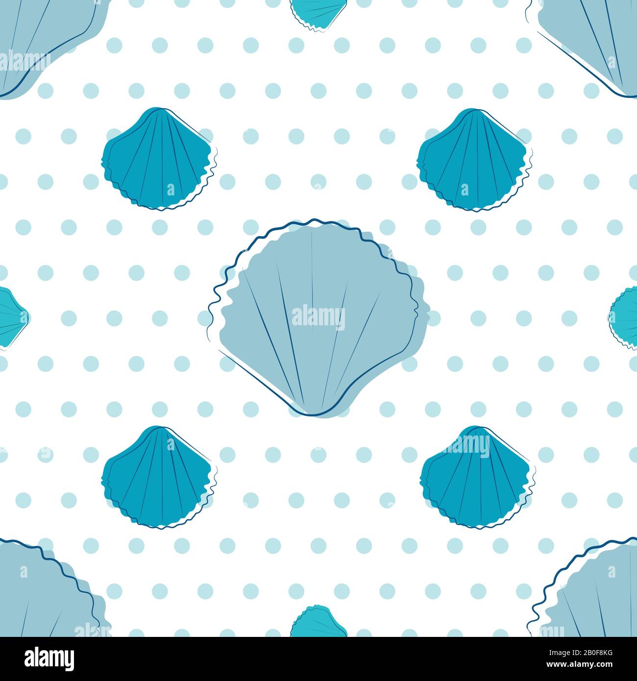 Sea shells on sand theme seamless vector pattern. Hand drawn line art ...