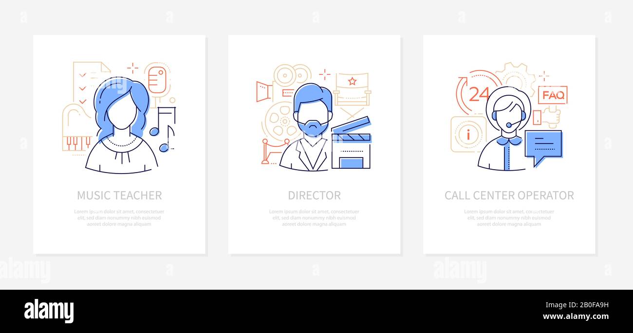 Different professions - line design style banners set with place for ...