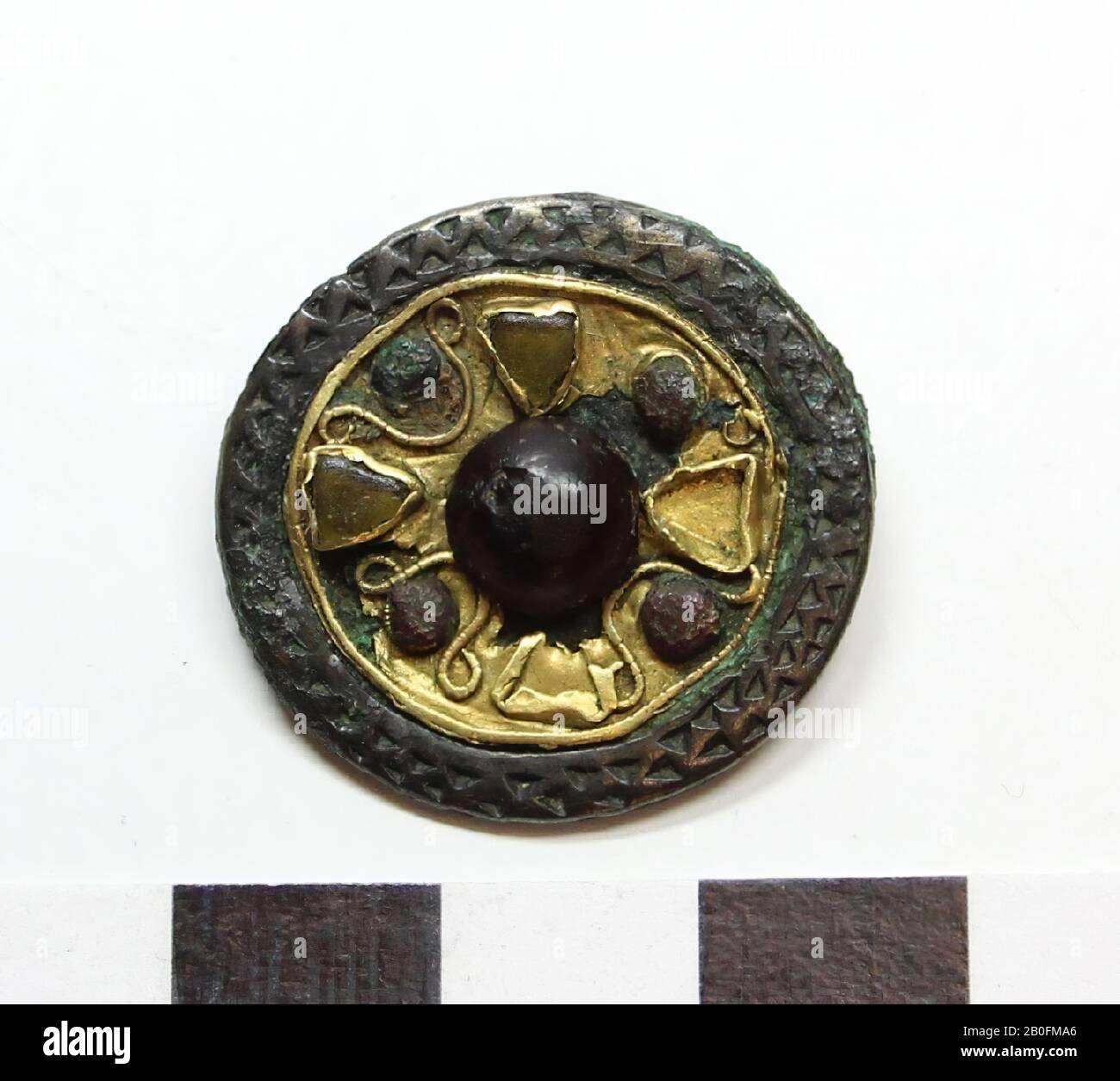 Old Europe, fibula, disk fibula, metal, bronze, gold, 2.3 x 2.3 x 0.7 ...