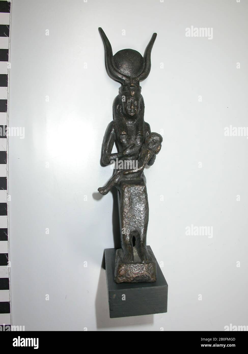 statue, Isis, Horus child, horn, solar disk, youth bell, bronze ...