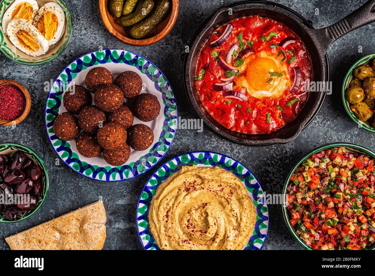 Falafel, hummus, shakshuka, Israeli salad - traditional dishes of ...