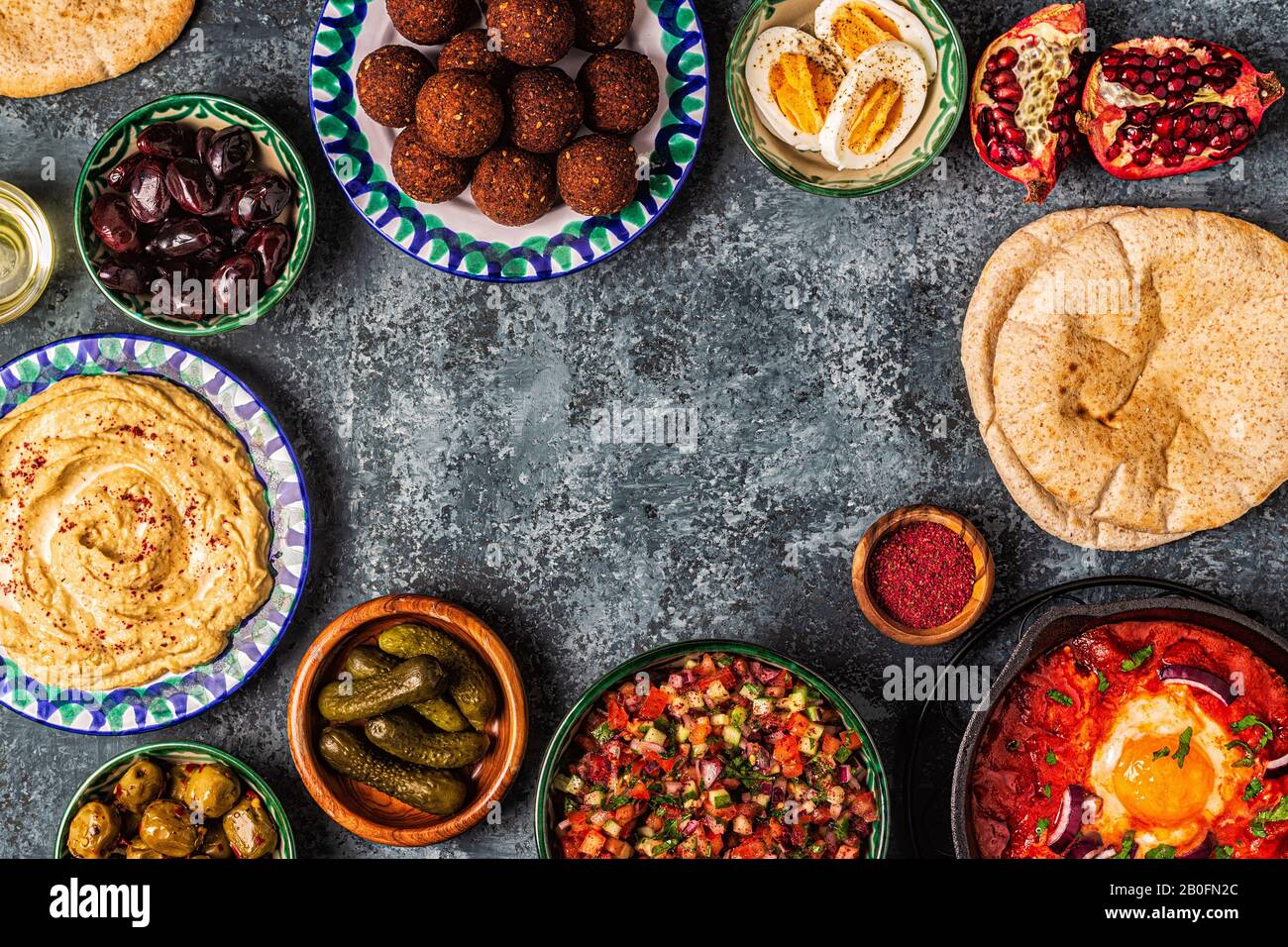 Falafel, hummus, shakshuka, Israeli salad - traditional dishes of ...
