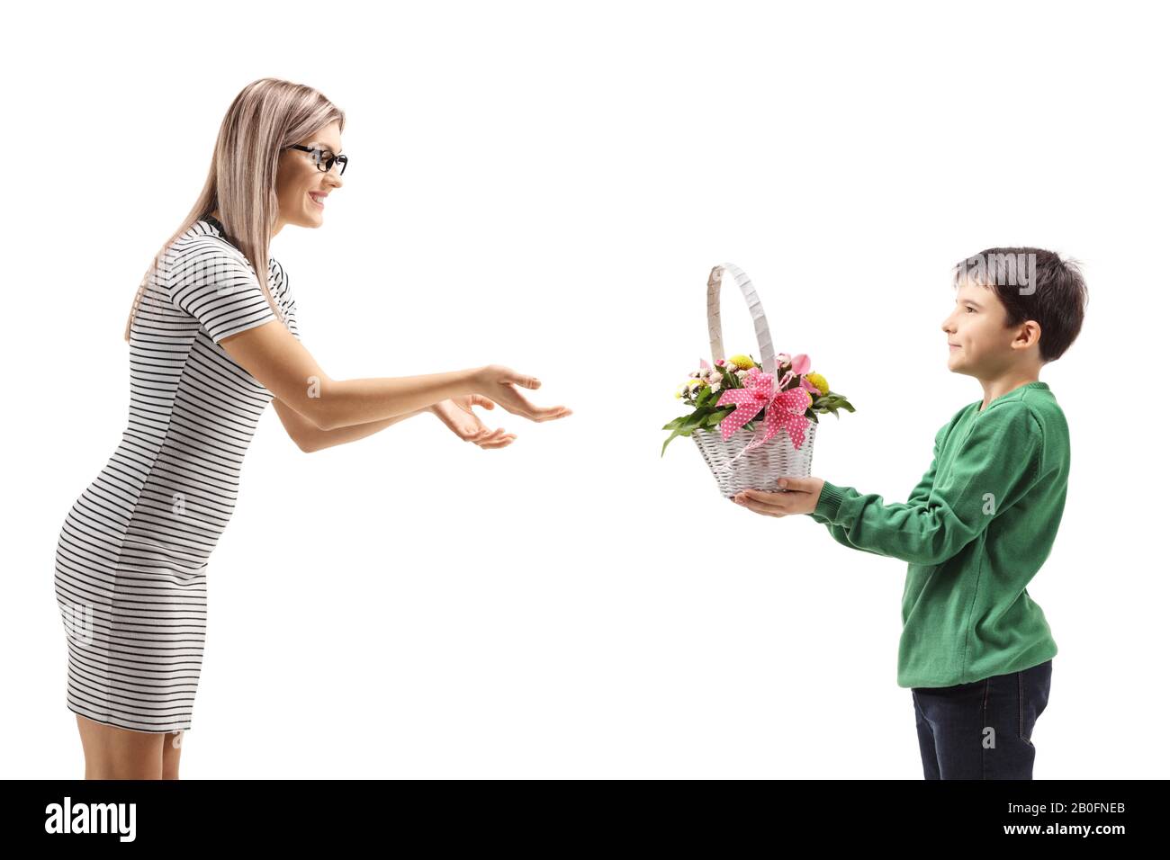Boy giving flower woman hi-res stock photography and images - Alamy